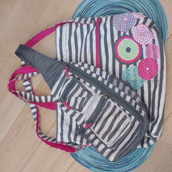 thirty-one | Bags | Two 2 Piece Set Of Thirty One Pinkgrey Striped Tote ...